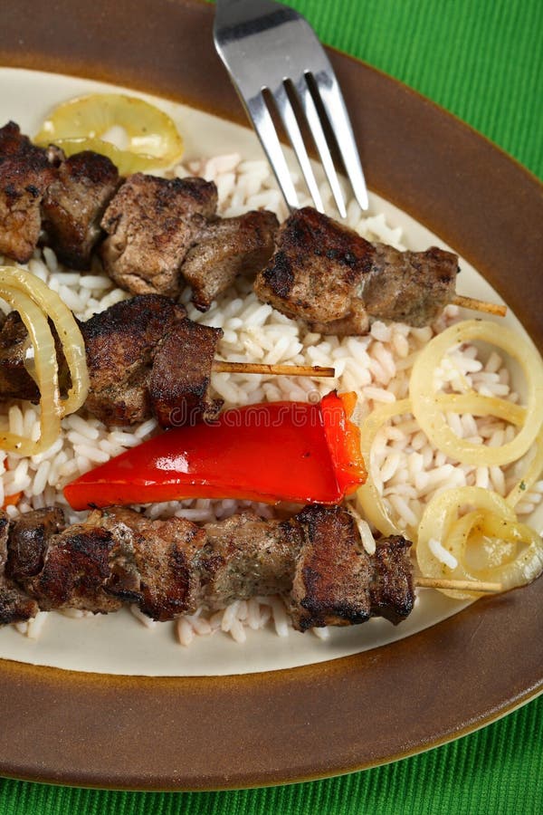 Shashlik with rice stock image. Image of caloric, arranged - 2058919