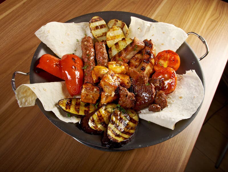 Shashlik (shish Kebab). Various Types Mat Roasted Stock Image - Image ...