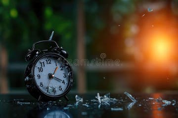 Shattered Alarm Clock with Broken Glass and Dramatic Lighting Stock ...