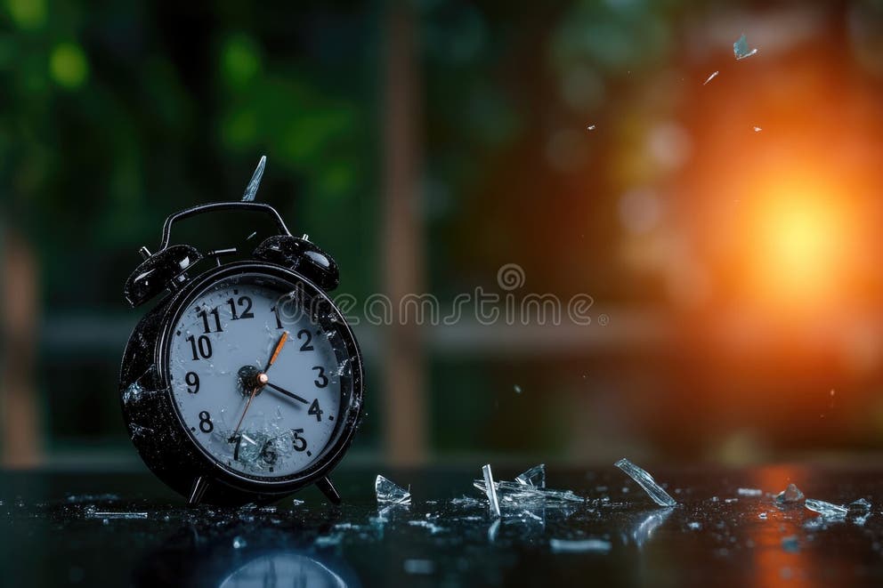 Shattered Alarm Clock with Broken Glass and Dramatic Lighting Stock ...