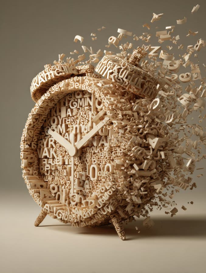 Shattered Alarm Clock Exploding with Anxious Words Surrounded by a ...