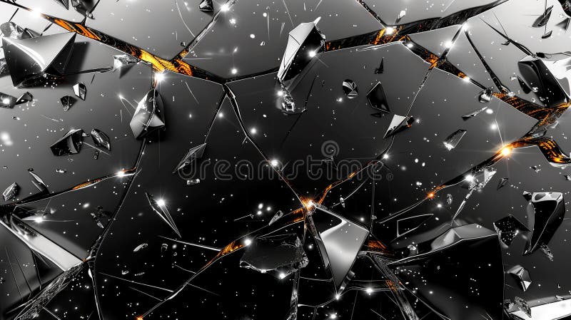 Shattered Black Glass with Glowing Sparks Stock Illustration ...