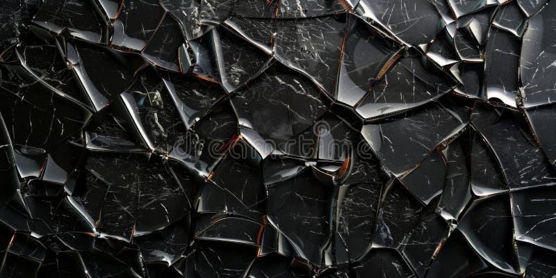 Shattered Black Glass Texture: Abstract Cracked Surface Background ...