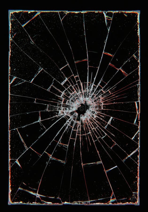 Shattered Black Surface, White Lines Radiating from a Center Stock ...