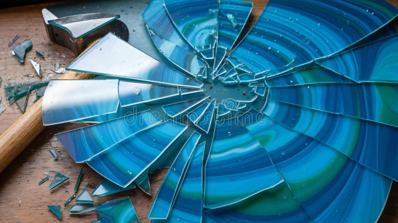 Shattered Blue Glass Circle, Abstract Broken High Quality Image Stock ...