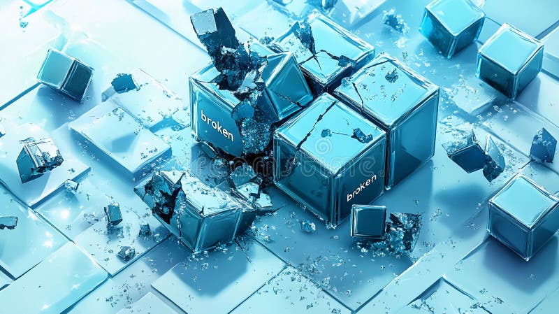 Shattered Blue Glass Cubes Create a Striking Visual Impact in a Modern ...