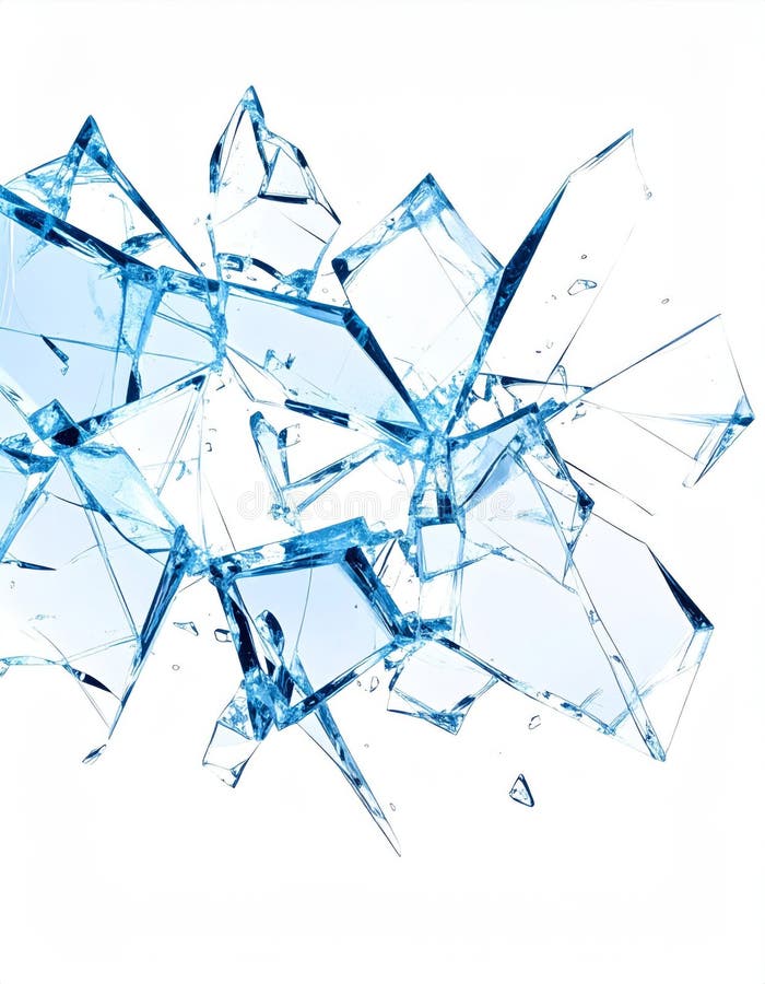 Shattered Blue Glass Fragments on White Background Stock Illustration ...