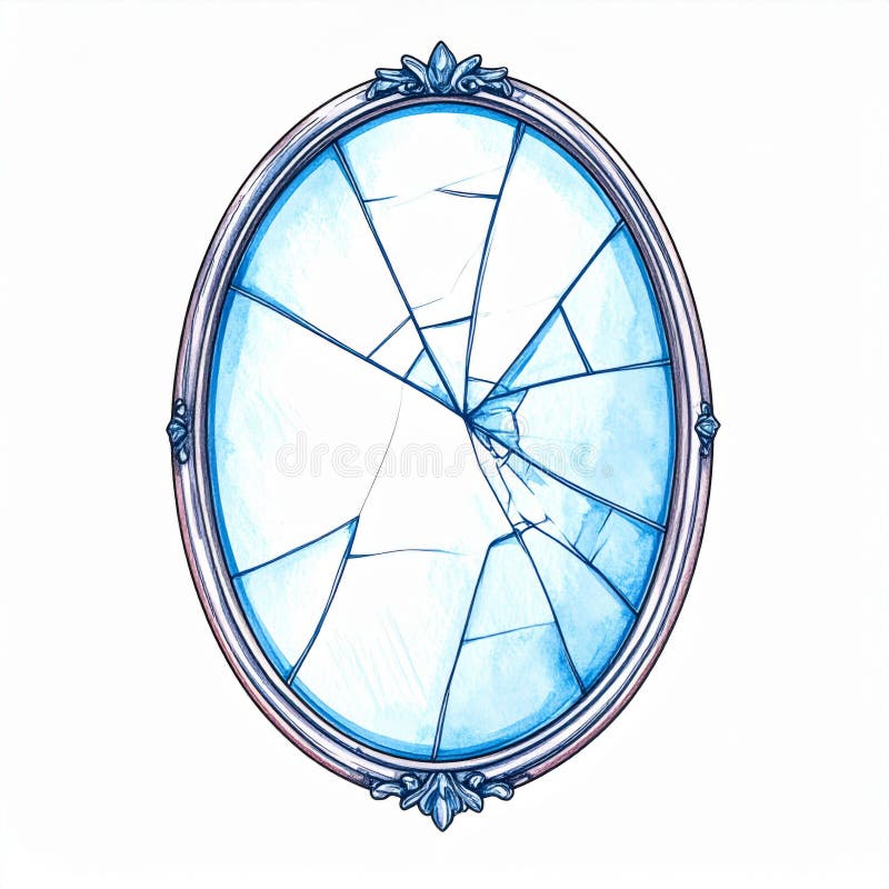 Shattered Blue Glass Mirror in Oval Frame Stock Illustration - Illustration of broken, damage ...