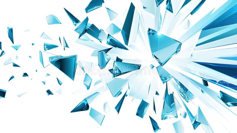 Shattered Blue Glass Shards Exploding in a Dynamic Display on a White ...