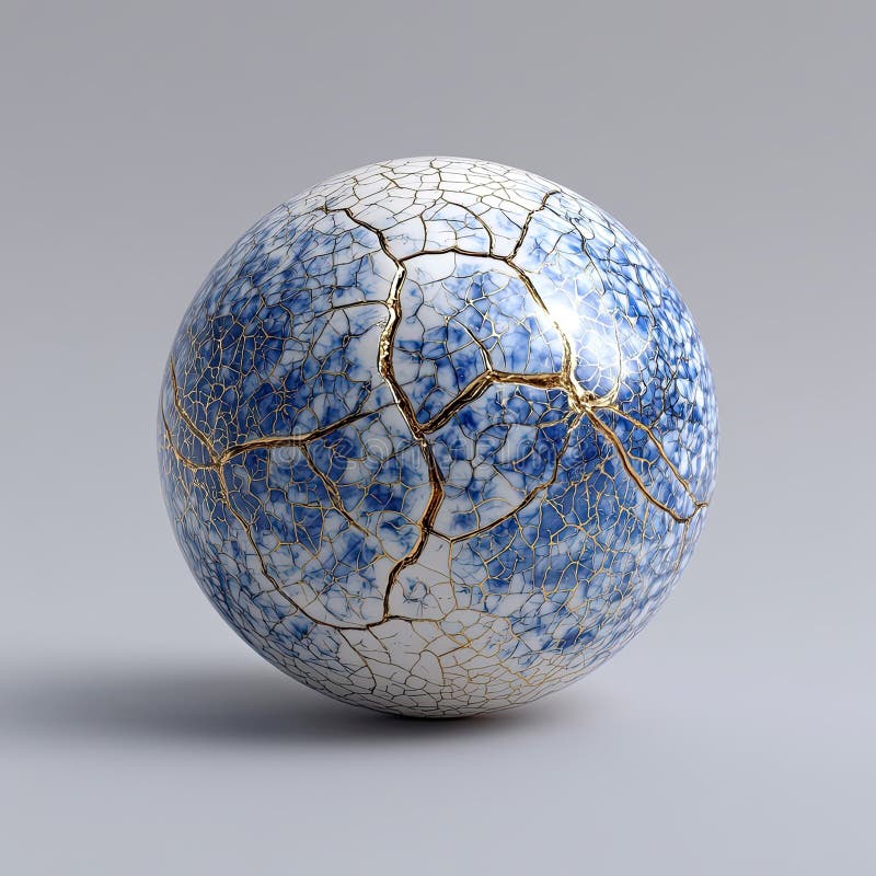 A Shattered Blue Spherical Object with Watercolor-like Patterns Against ...
