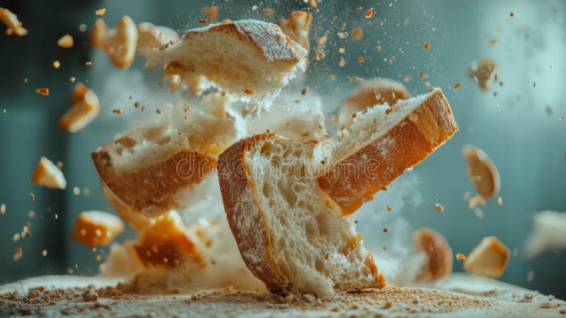 Shattered Bread Explosion in Dark Background Stock Illustration ...