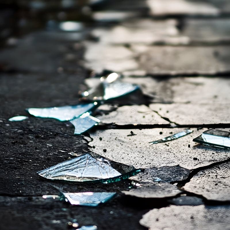 Shattered Broken Glass Debris Sharp Pieces on the Ground Stock ...
