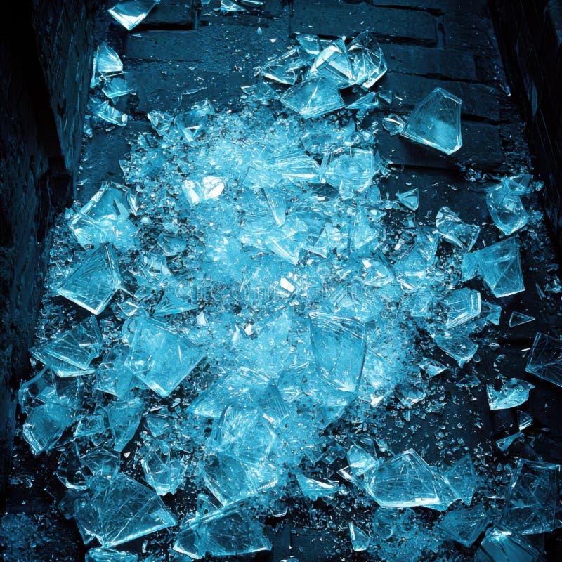 Shattered Broken Glass Pieces Scattered Across a Surface Reflecting ...