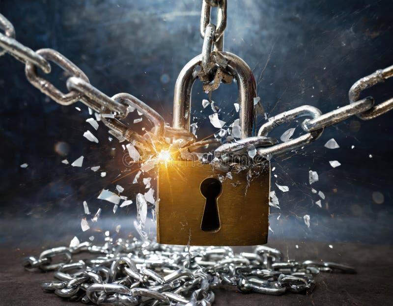 Shattered Chain and Padlock on Dark Background. Generated with AI Stock ...