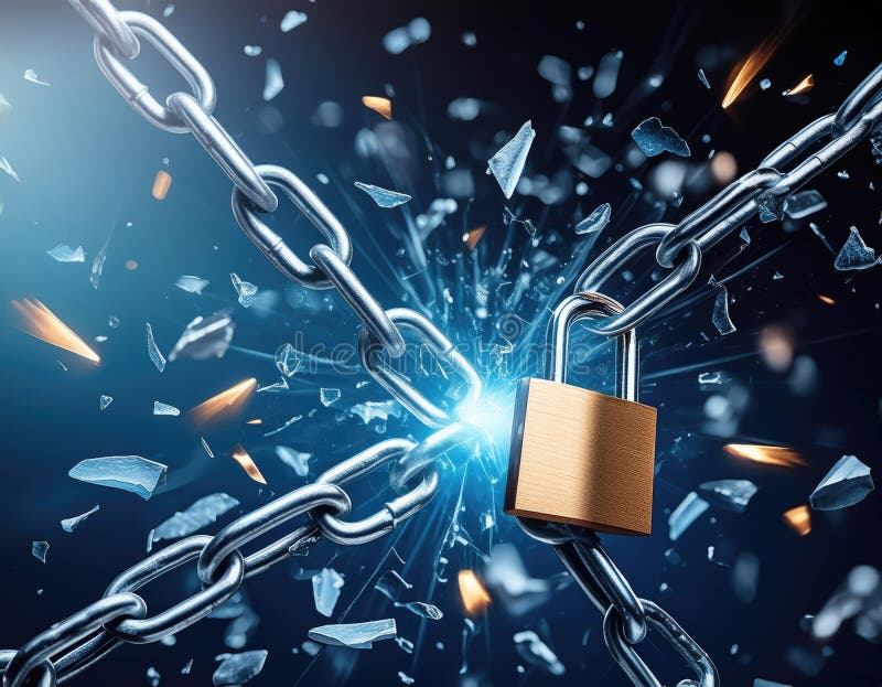 Fragmented Chain and Broken Padlock Against a Dark Backdrop. Generated ...