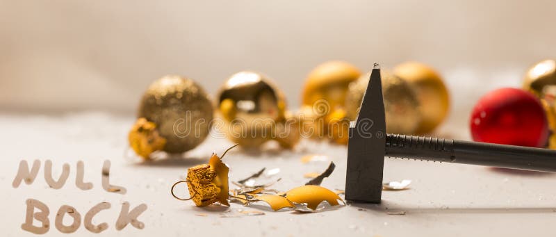 Shattered Christmas Ball with Hammer Stock Image - Image of white ...