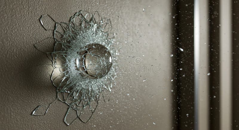A Shattered, Circular Glass Panel with Intricate Cracks Spreads from a ...