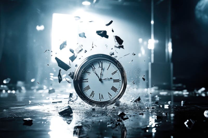 Shattered Clock Exploding: Time and Chaos in Motion Stock Image - Image ...