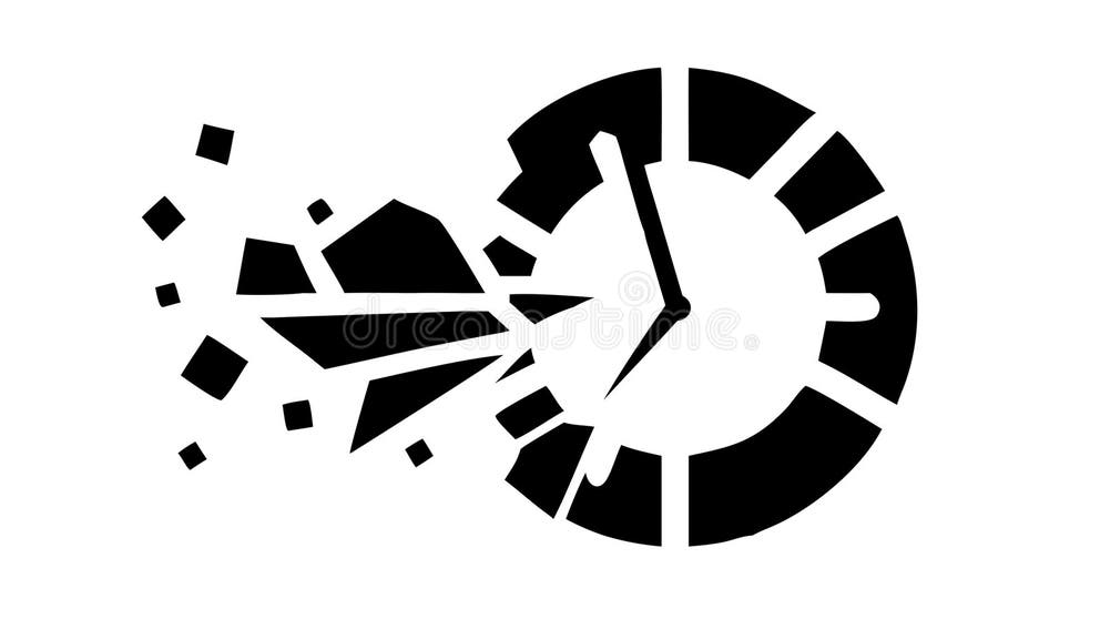 Shattered Clock Icon for Time Disruption or Breakdown, Vector Design ...
