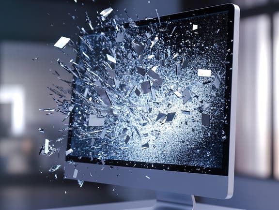 Shattered Computer Screen Displaying Error Messages Embodies the Stress ...
