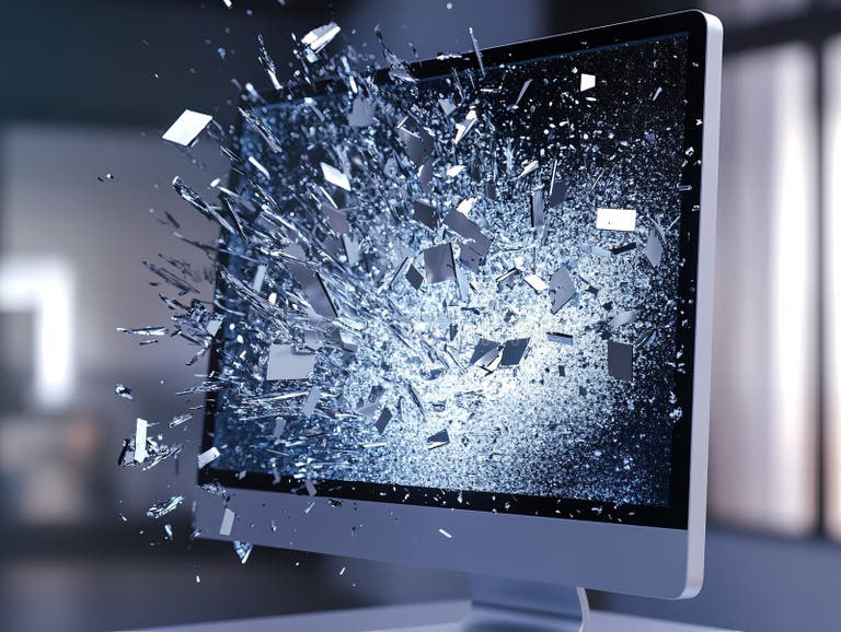 Shattered Computer Screen Displaying Error Messages Embodies the Stress ...