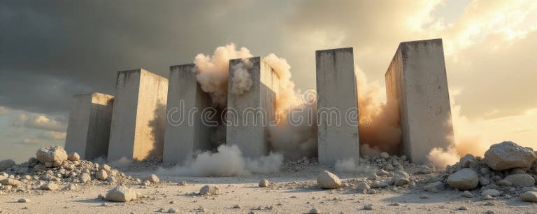 Shattered Concrete Blocks, Dust Cloud Explosion, Material, Impact Stock ...