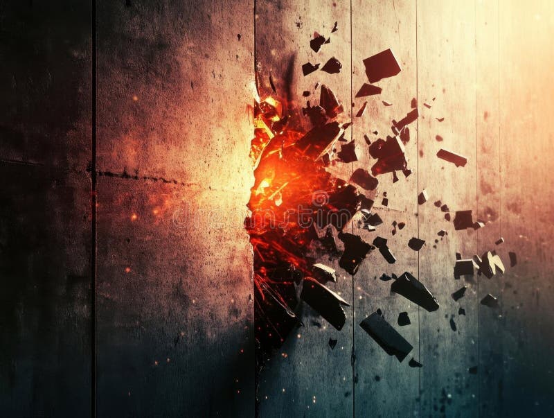 Shattered Concrete Wall with Fire Effect - Abstract Texture, Grunge ...