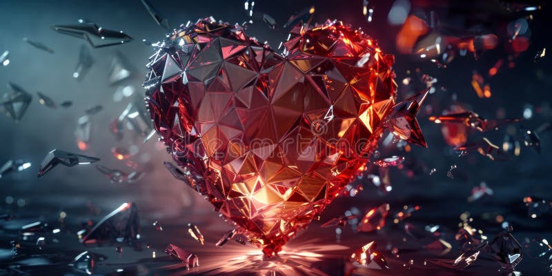 Shattered Crystal Heart Sculpture with Dynamic Reflections for Modern ...