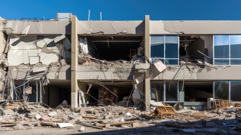 Shattered Damaged Office Building Stock Illustration - Illustration of ...