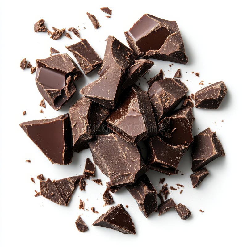 Shattered Dark Chocolate Chunks on a Pristine White Background, Great ...
