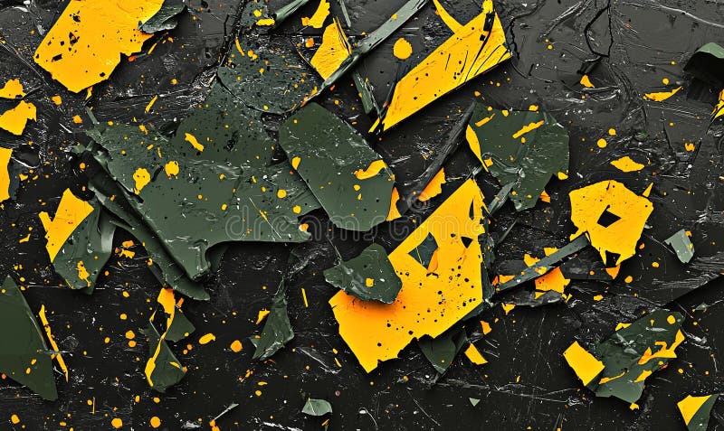 Shattered Dark Surface with Yellow Fragments, Abstract Background for ...