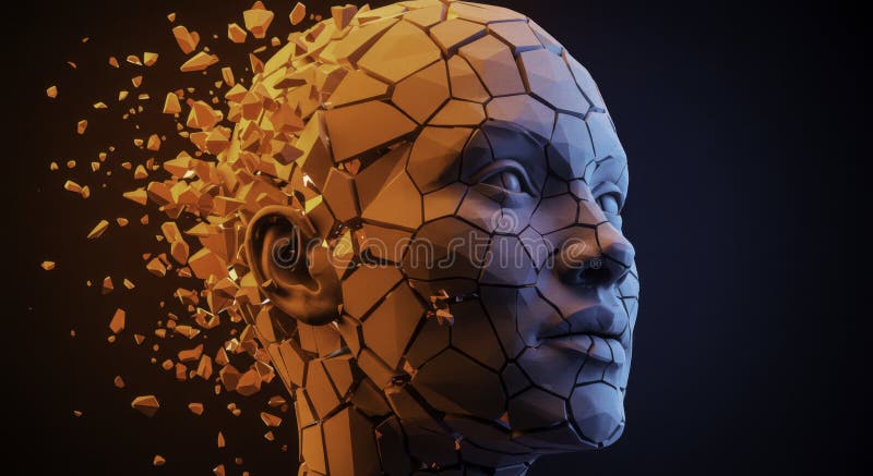 Shattered Digital Human Head: Abstract 3D Rendering of a Fractured Face ...