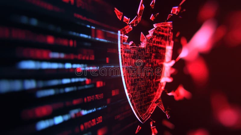 A Shattered Digital Shield with Bright Red Cracks Symbolizes ...