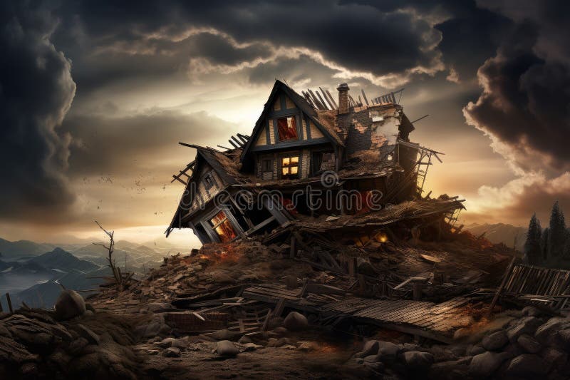 Shattered Dramatic House Destroyed. Generate Ai Stock Illustration ...