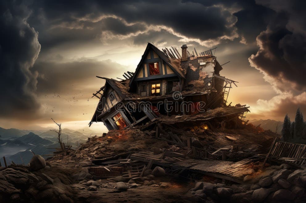 Shattered Dramatic House Destroyed. Generate Ai Stock Illustration ...