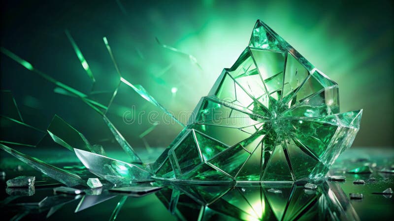 Shattered Emerald Gem a Study in Green Fragmentation and Reflective ...