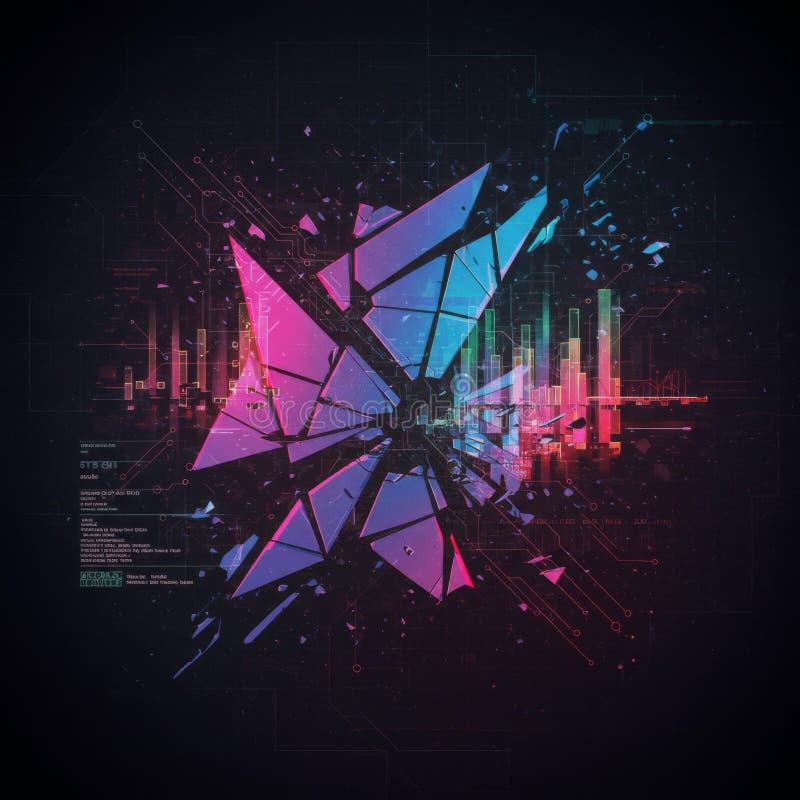 Shattered Geometric Digital Art with Neon Colors Stock Illustration ...
