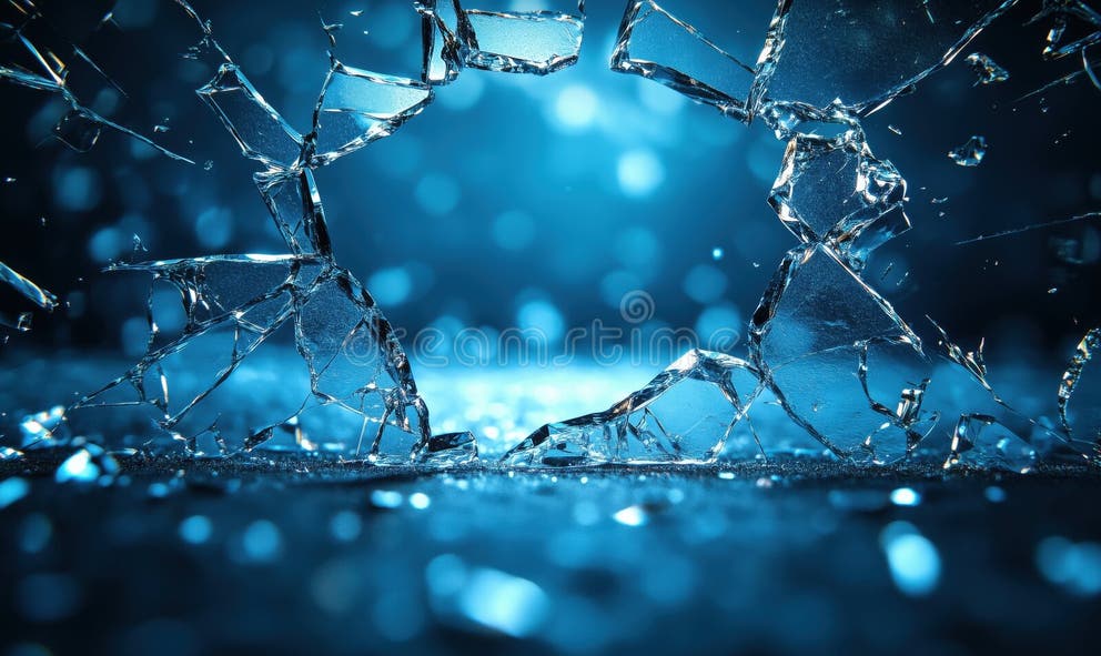 Shattered Glass with Blue Lighting Creating Dramatic Visual Effects and ...