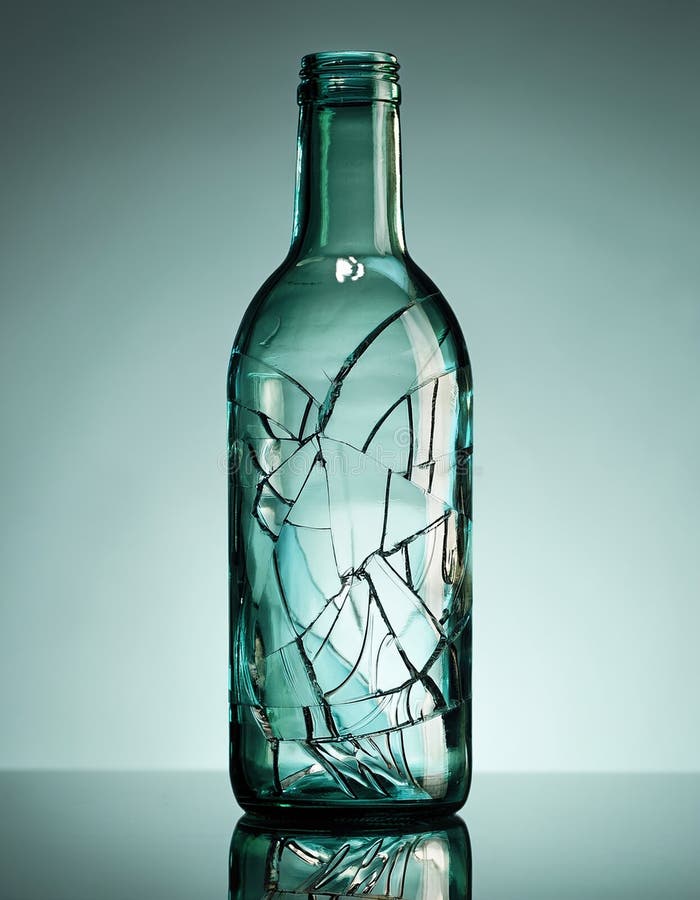 Shattered Glass Bottle Reflecting Light in a Studio Setting Stock ...
