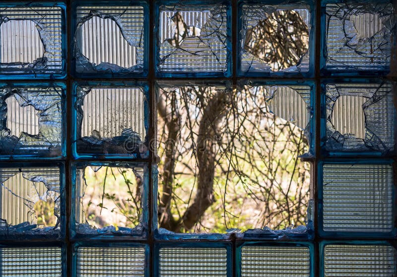Broken glass brick window stock image. Image of bricks - 97353959