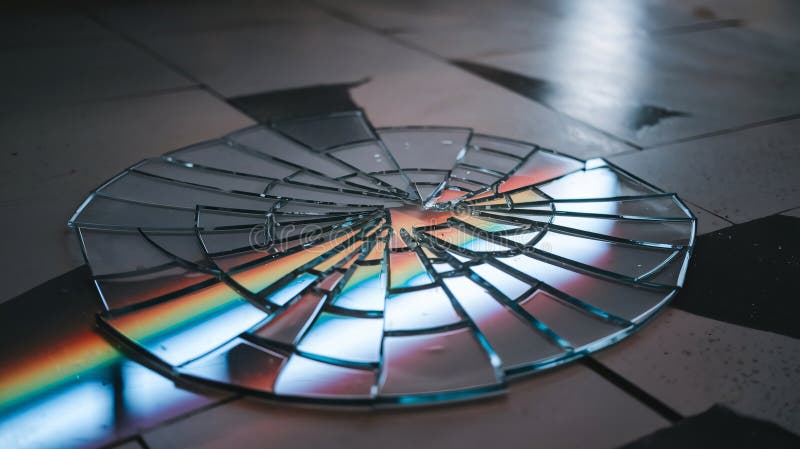 Shattered Glass Circle with Rainbow Reflection, High Quality Image ...