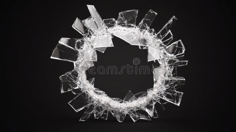 Abstract Image of a Broken Glass Circle Against Black Background ...