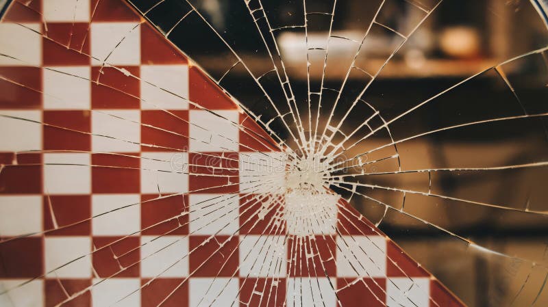 Shattered Glass Close-up, Red and White Checkered High Quality Image ...
