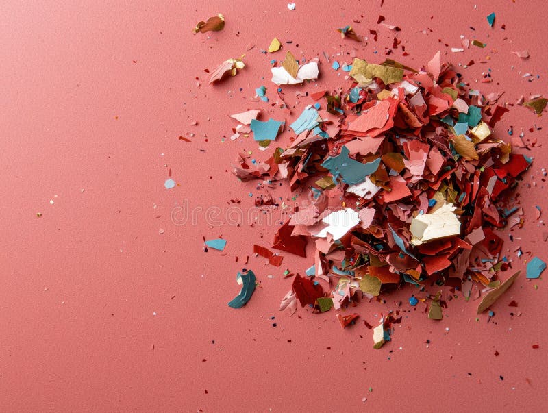 Shattered Glass and Colored Fragments on Pink Background Stock ...