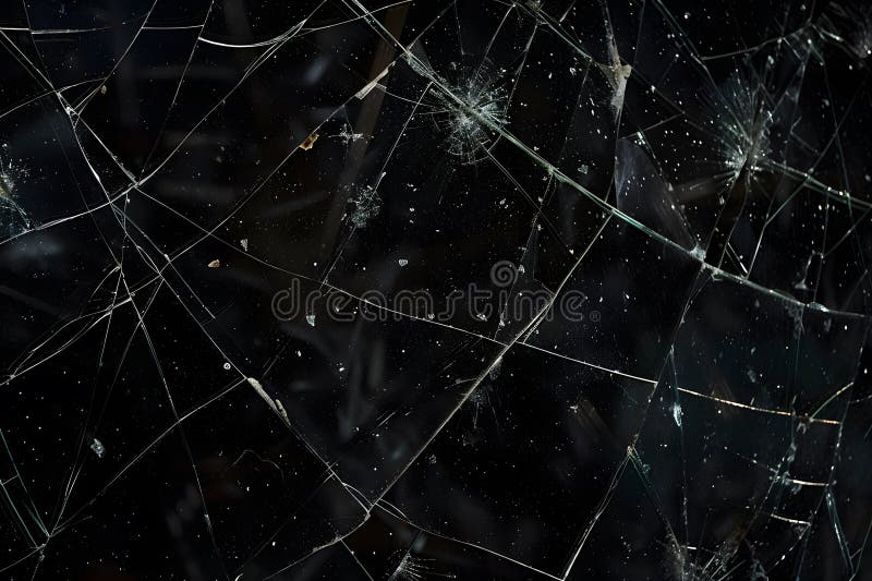 Shattered Glass with Cracks on Black Background Stock Illustration ...