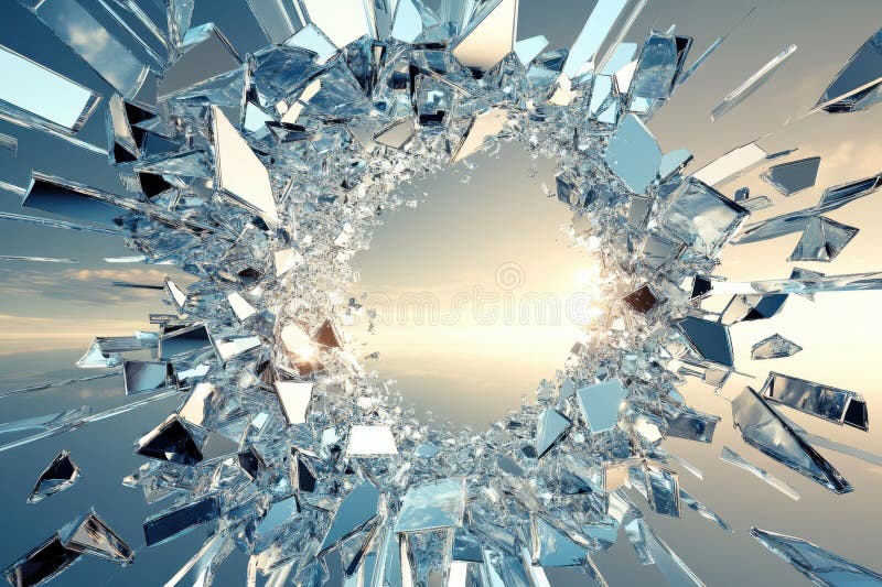 Shattered Glass Creating a Mesmerizing Circular Pattern in a Bright Sky ...