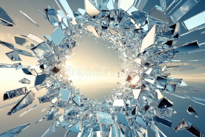 Shattered Glass Creating a Mesmerizing Circular Pattern in a Bright Sky ...