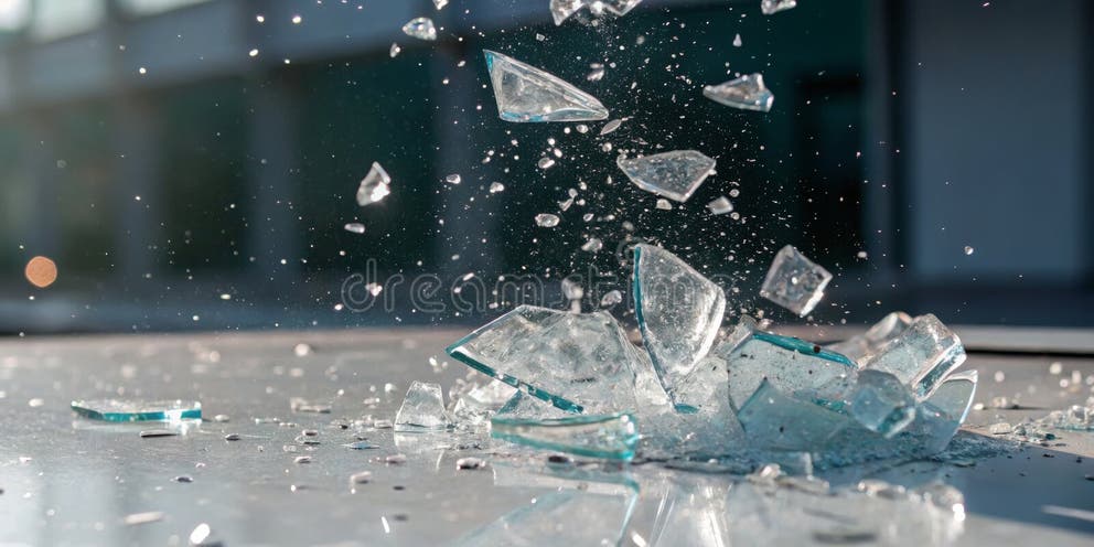 Shattered Glass Explodes in a Dramatic Display on a Surface Under ...