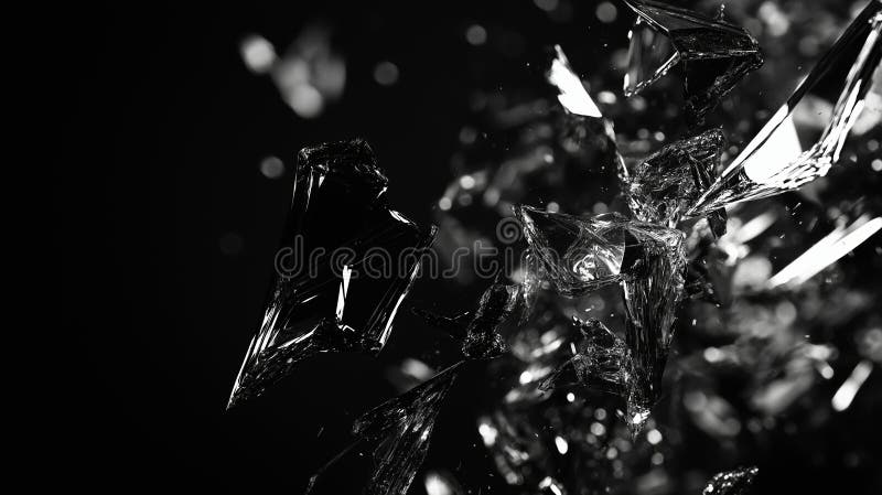 Shattered Glass Exploding in Sharp Fragments on Dark Background Stock ...