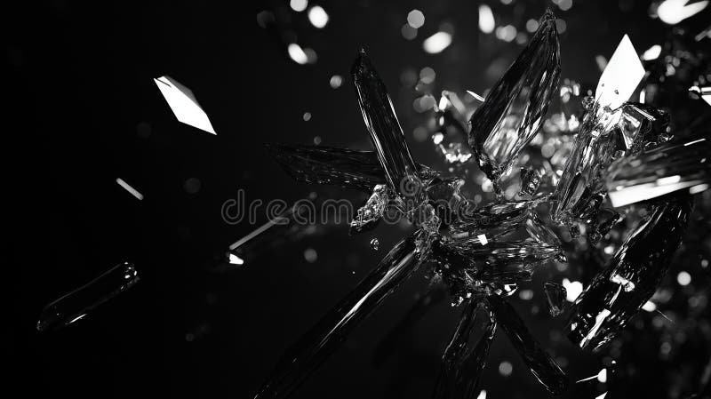 Shattered Glass Exploding in Sharp Fragments on Dark Background Stock ...